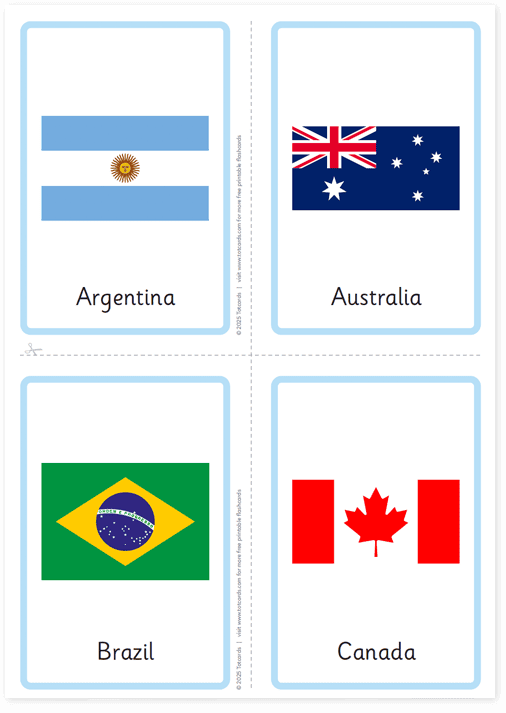 Free country flags flashcards for kids - Totcards